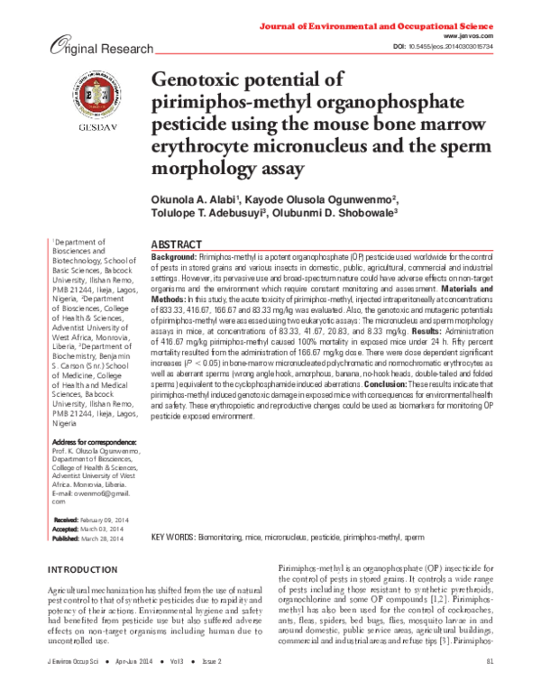 (PDF) J Environ Occup Sci Apr-Jun 2014 Vol 3 Issue 2 81