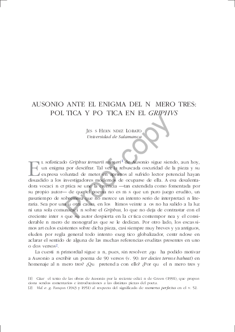 (PDF) "Ausonio ante el enigma del número tres: política y poética en el ...