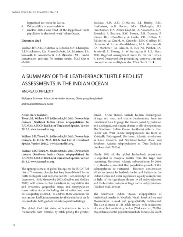 (PDF) A summary of the leatherback turtle red-list assessments in the ...