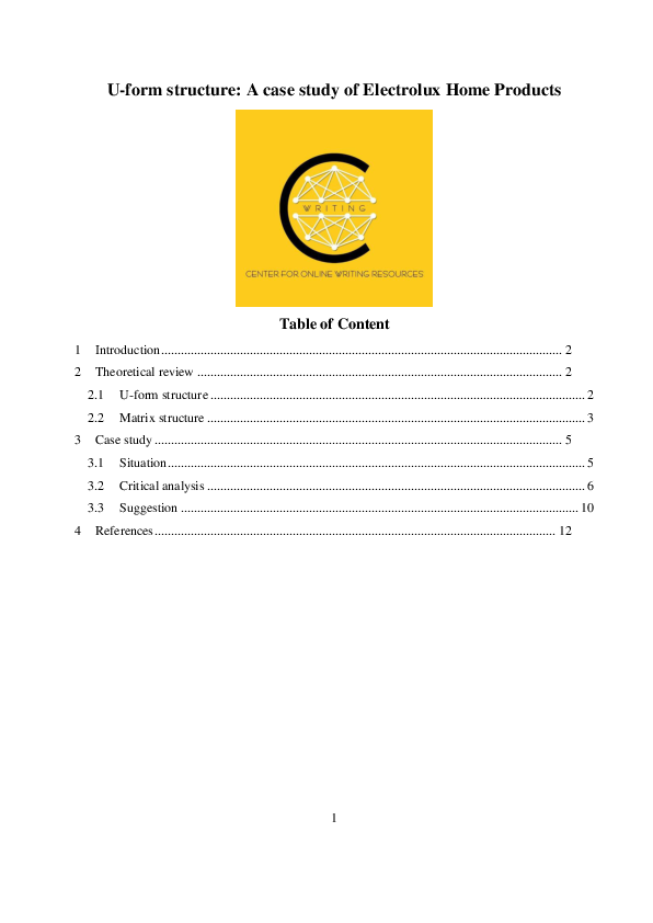 (PDF) U-form structure: A case study of Electrolux Home Products Table ...