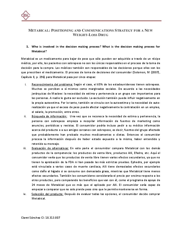 (DOC) Metabical: Positioning and Communications Strategy for a New ...