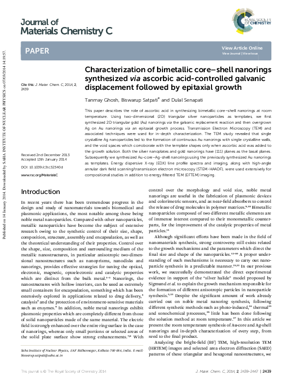 (PDF) Characterization of bimetallic core–shell nanorings synthesized via ascorbic acid ...