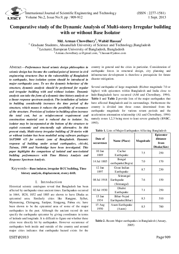 (PDF) Comparative study of the Dynamic Analysis of Multi-storey Irregular building with or ...