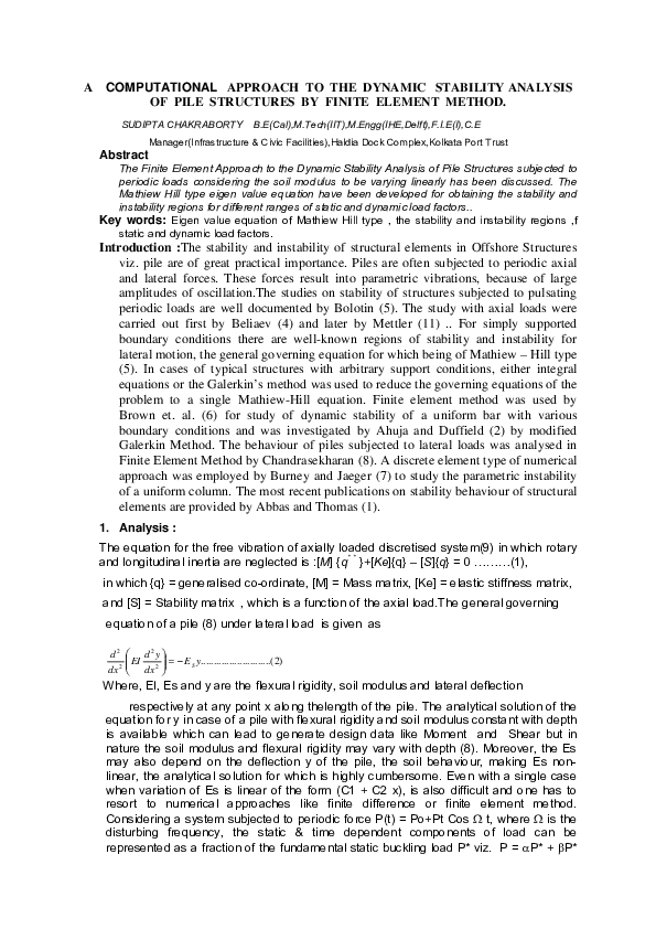 (PDF) A COMPUTATIONAL APPROACH TO THE DYNAMIC STABILITY ANALYSIS OF PILE STRUCTURES BY FINITE ...