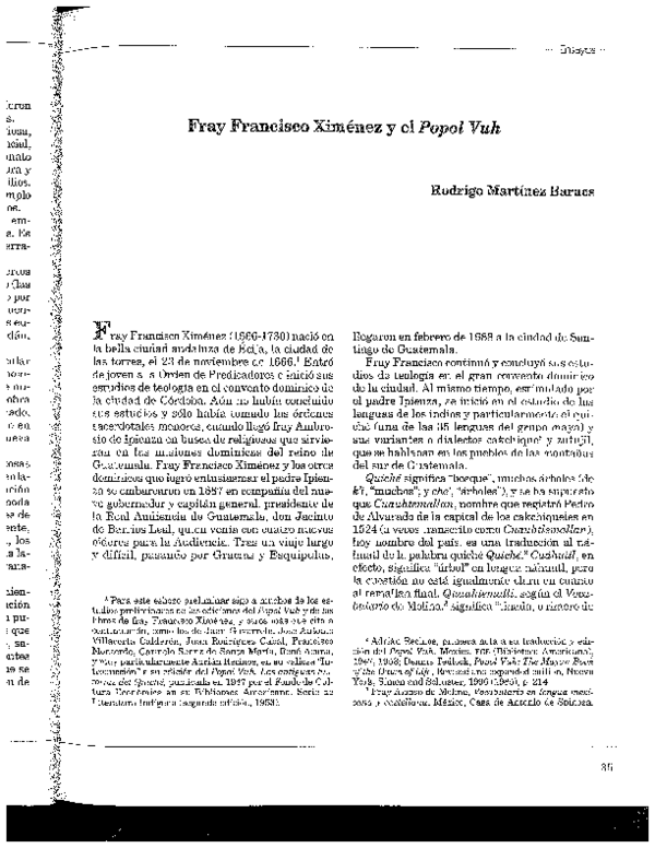 (PDF) Fray Francisco Ximénez y el Popol Vuh