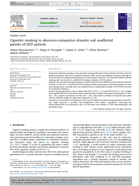 (PDF) Cigarette smoking in obsessive-compulsive disorder and unaffected ...