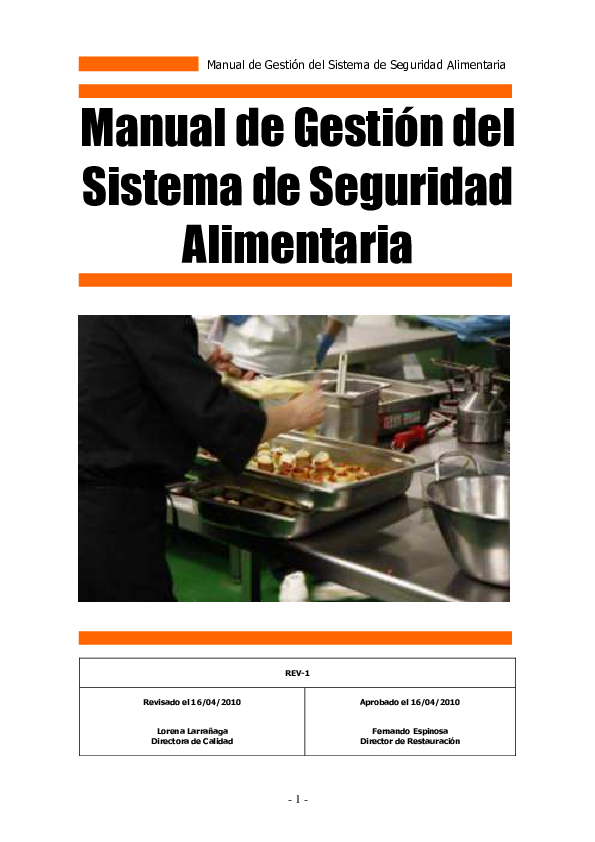 (PDF) Manual de Gestión del Sistema de Seguridad Alimentaria