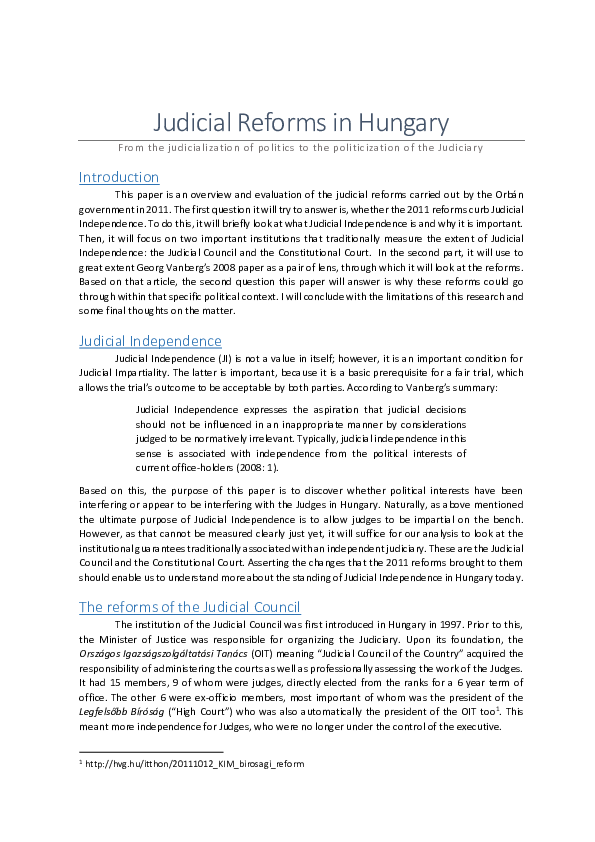 (PDF) Judicial Reforms in Hungary