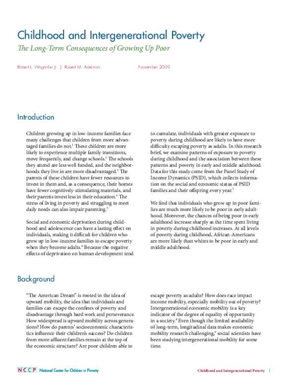(PDF) Childhood and Intergenerational Poverty The Long-Term ...