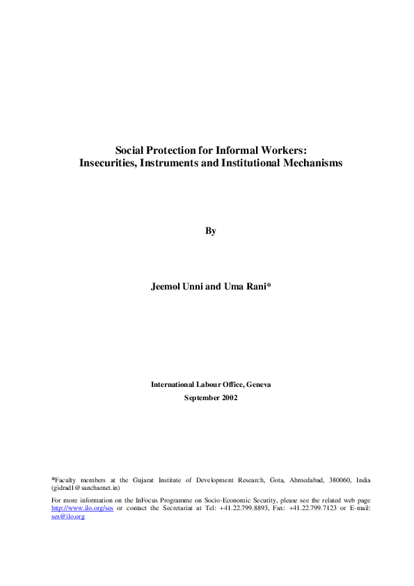 (PDF) Social Protection for Informal Workers: Insecurities, Instruments and Institutional Mechanisms