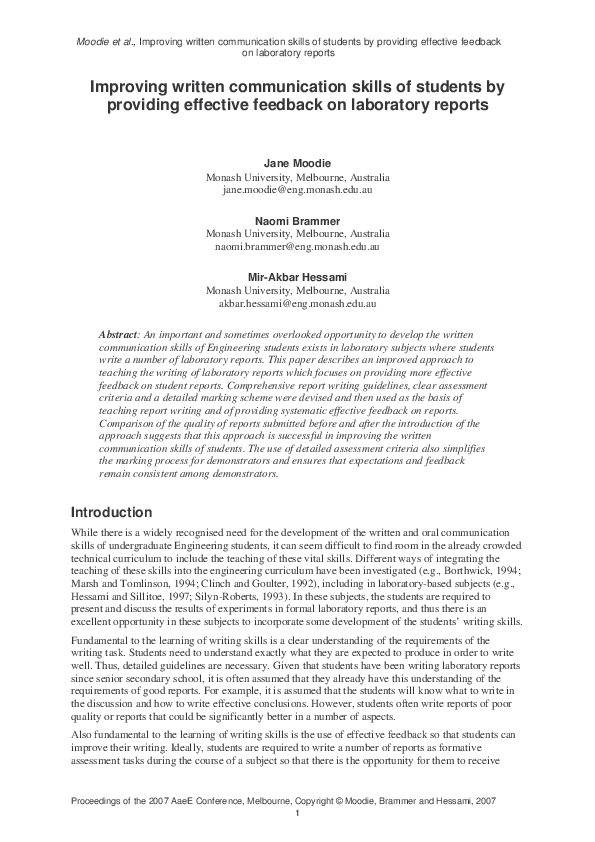 (PDF) Improving written communication skills of students by providing ...