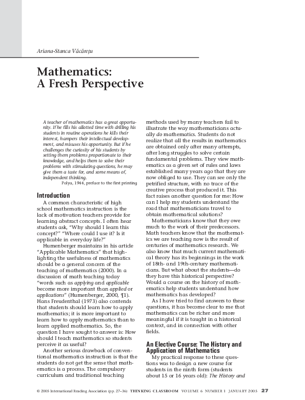 (PDF) Mathematics: A Fresh Perspective