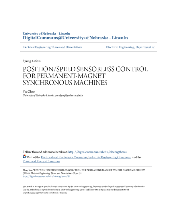(PDF) University of Nebraska - POSITION/SPEED SENSORLESS CONTROL FOR PERMANENT-MAGNET ...