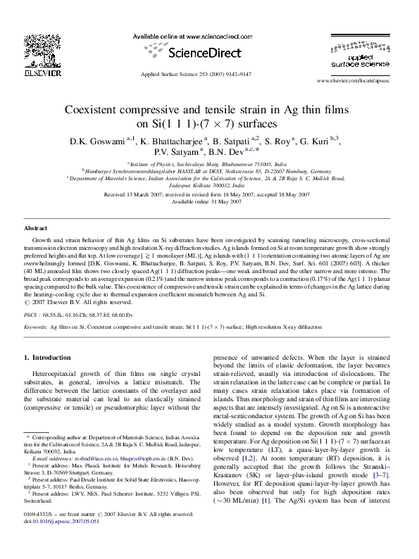 (PDF) Coexistent compressive and tensile strain in Ag thin films on Si ...