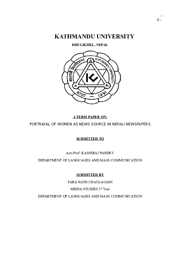 (DOC) KATHMANDU UNIVERSITY A TERM PAPER ON: PORTRAYAL OF WOMEN AS NEWS ...