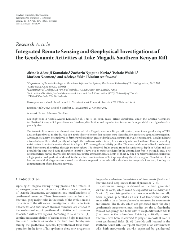 (PDF) Integrated Remote Sensing and Geophysical Investigations of the ...