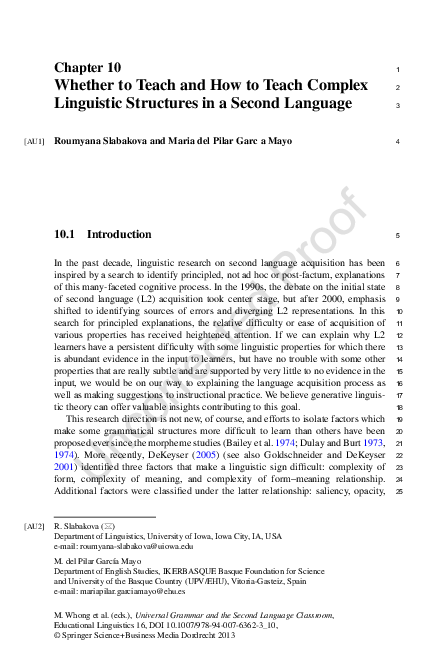 Pdf Whether To Teach And How To Teach Complex Linguistic Structures In A Second Language