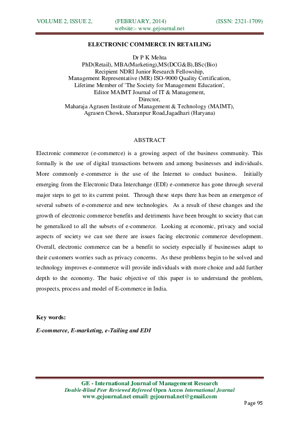 (PDF) ELECTRONIC COMMERCE IN RETAILING Introduction