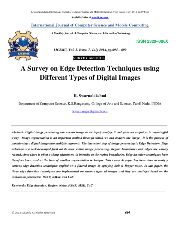 Pdf A Survey On Edge Detection Techniques Using Different Types Of