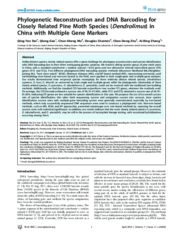 (PDF) 2012 Phylogenetic Reconstruction and DNA Barcoding