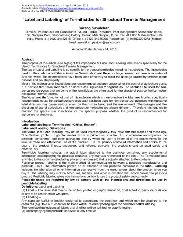 (PDF) ‘Label and Labeling’ of Termiticides for Structural Termite ...