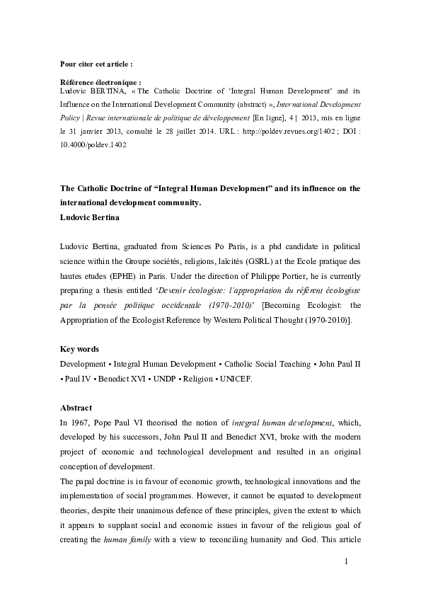 (PDF) BERTINA Ludovic, "The Catholic Doctrine of “Integral Human ...