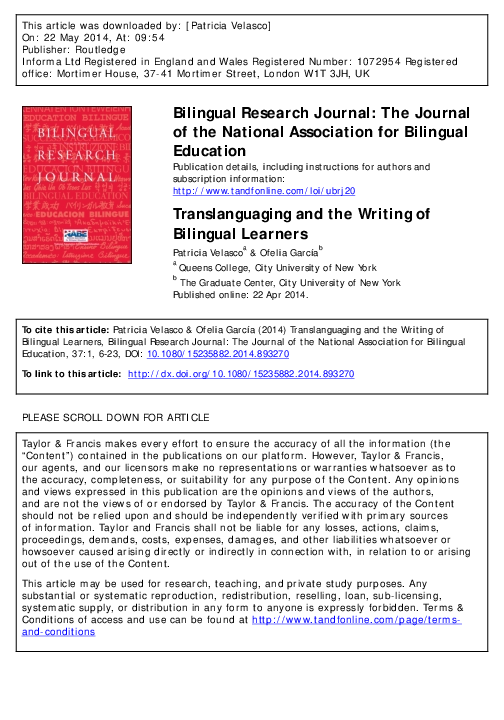 (PDF) Translanguaging and the writing of bilingual learners