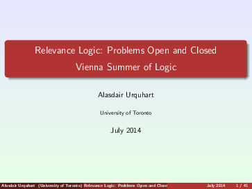 (PDF) Relevance Logic: Problems Open and Closed (Slides)