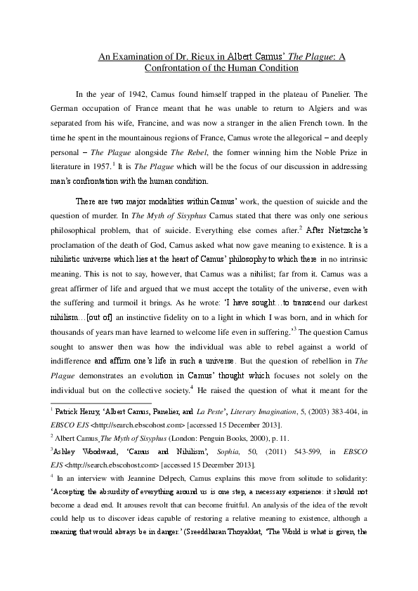 (DOC) An Examination of Dr. Rieux in Albert Camus’ 'The Plague': A ...