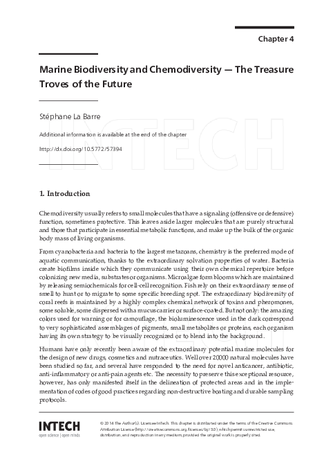 (PDF) Marine Biodiversity and Chemodiversity — The Treasure Troves of the Future
