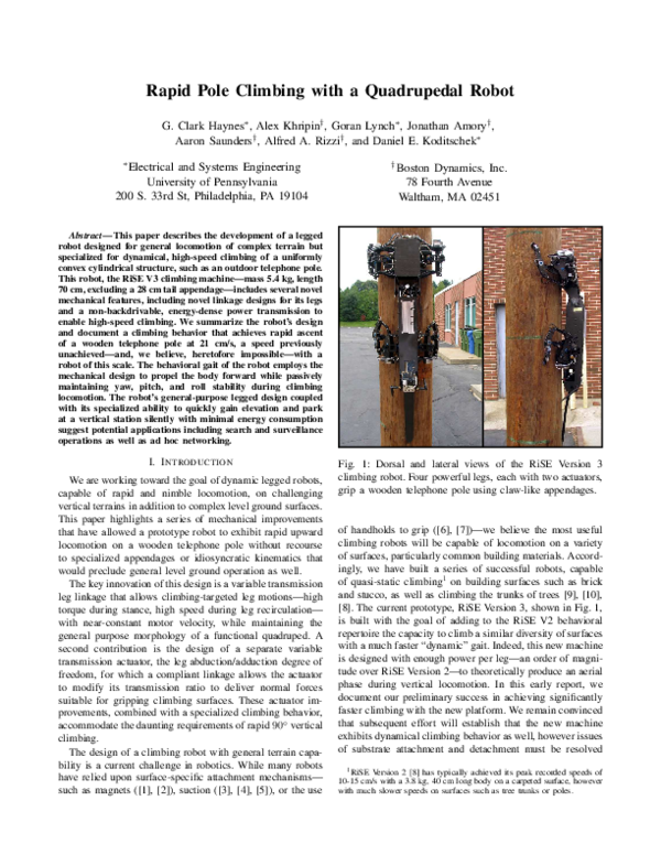 (PDF) Rapid pole climbing with a quadrupedal robot