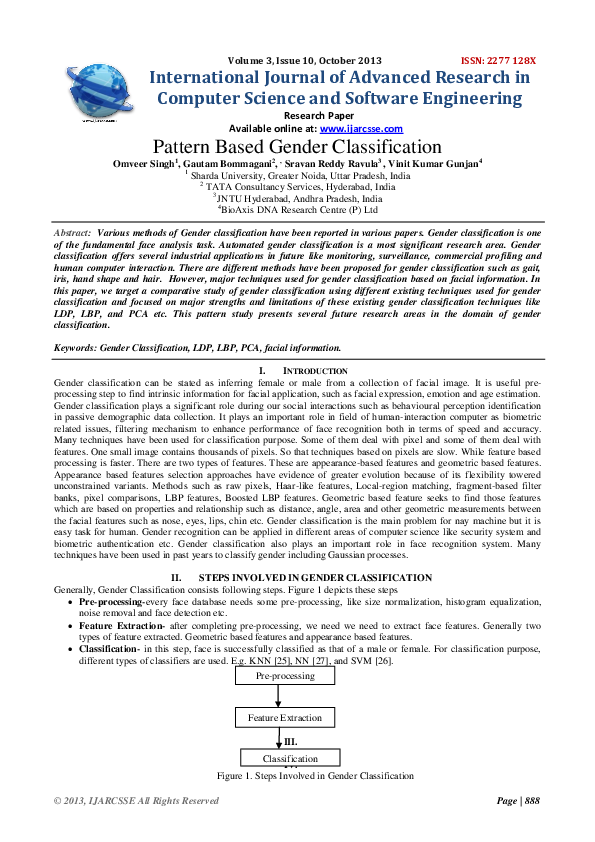 Pdf Pattern Based Gender Classification Vinit Gunjan
