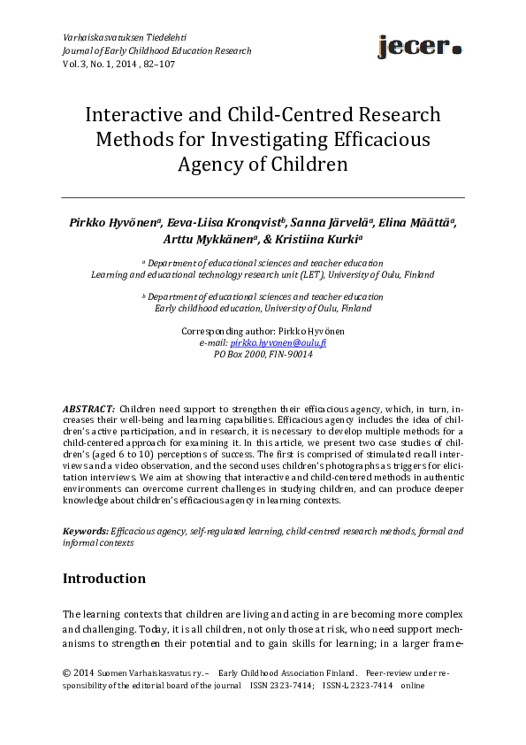 (PDF) Interactive and child-centred research methods for investigating ...