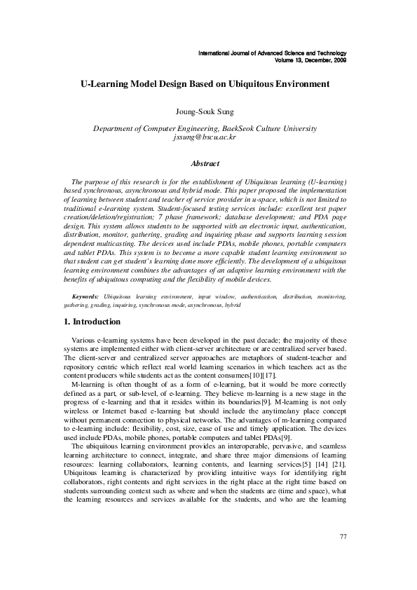 (PDF) U-Learning Model Design Based on Ubiquitous Environment