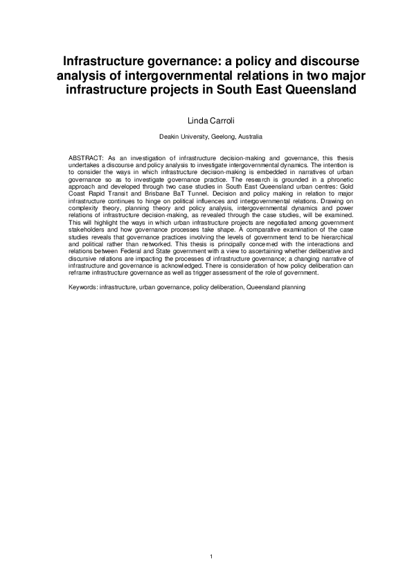 (PDF) Infrastructure governance: a policy and discourse analysis of intergovernmental relations ...