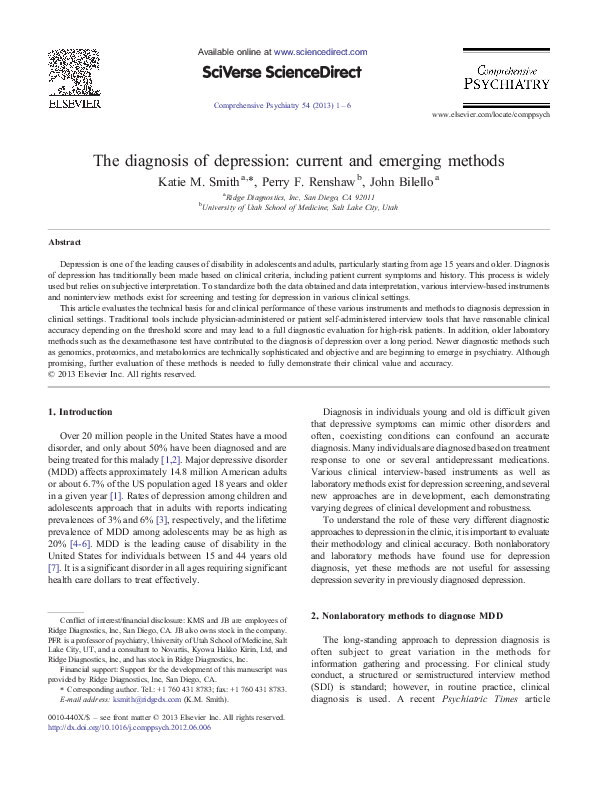(PDF) The diagnosis of depression: current and emerging methods