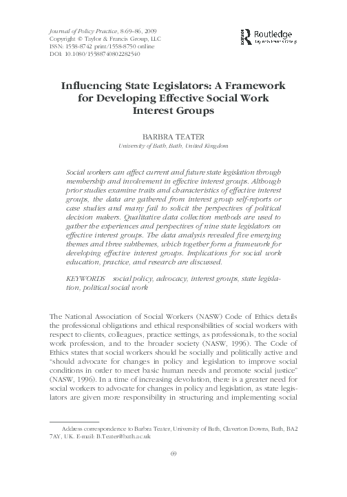(PDF) Influencing state legislators: A framework for developing ...