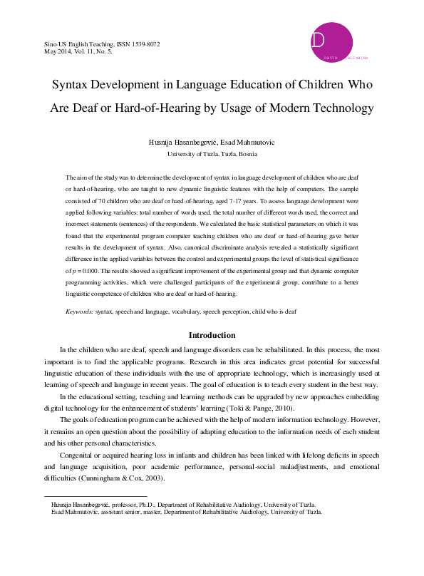 (PDF) Syntax Development in Language Education of Children Who Are Deaf ...