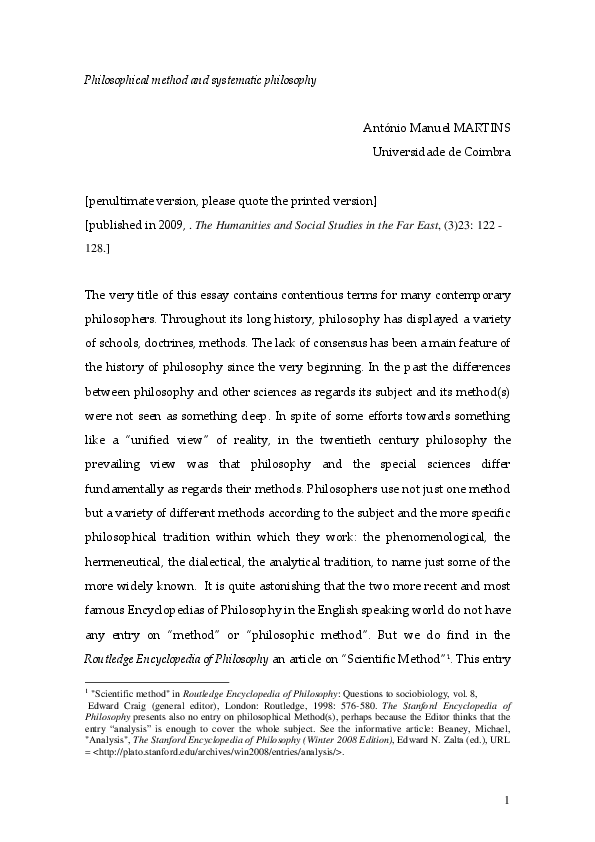 (PDF) Philosophical method and systematic philosophy