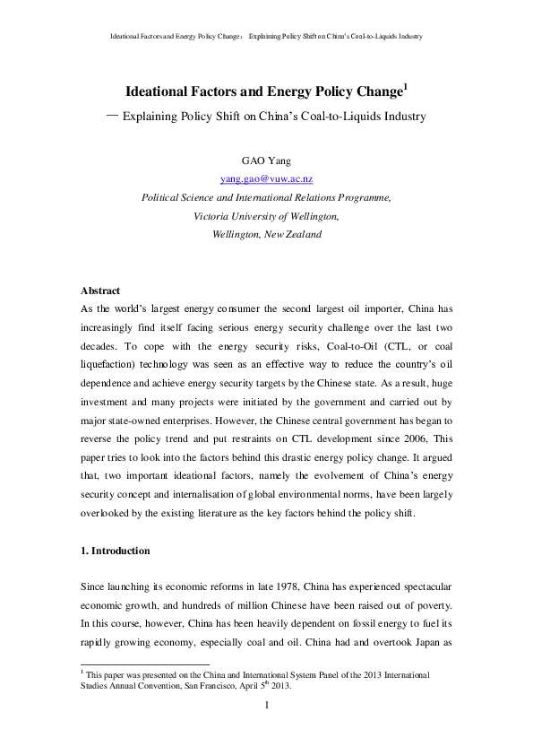 (PDF) Ideational Factors and Energy Policy Change