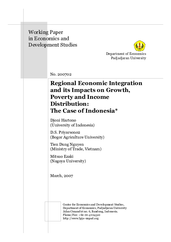 (PDF) Regional Economic Integration and its Impacts on Growth, Poverty and Income Distribution ...