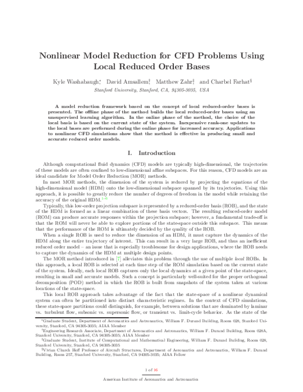 Pdf Nonlinear Model Reduction For Cfd Problems Using Local Reduced