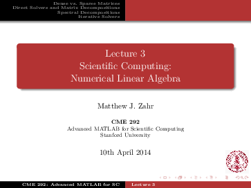 (PDF) Lecture 3: Numerical Linear Algebra