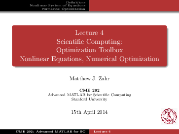 (PDF) Lecture 4: Numerical Optimization