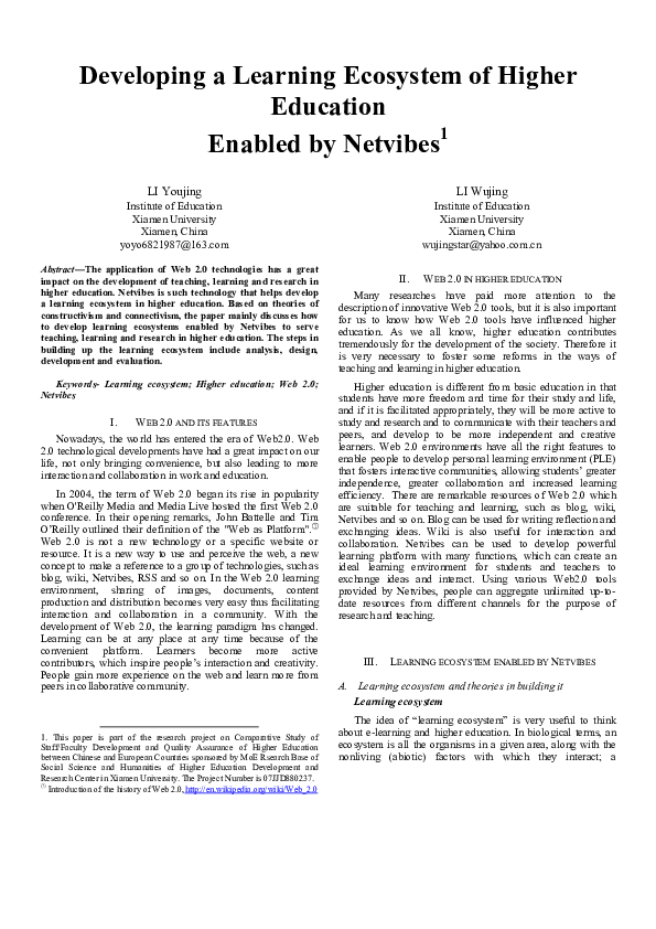 (PDF) Developing a learning ecosystem of higher education enabled by ...
