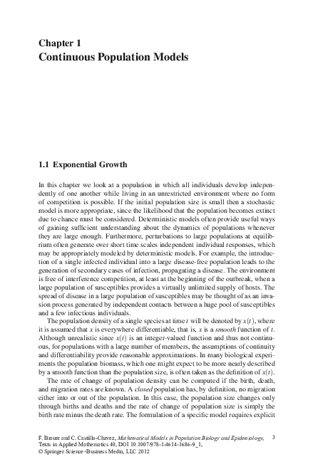 (PDF) Continuous Population Models 1.1 Exponential Growth