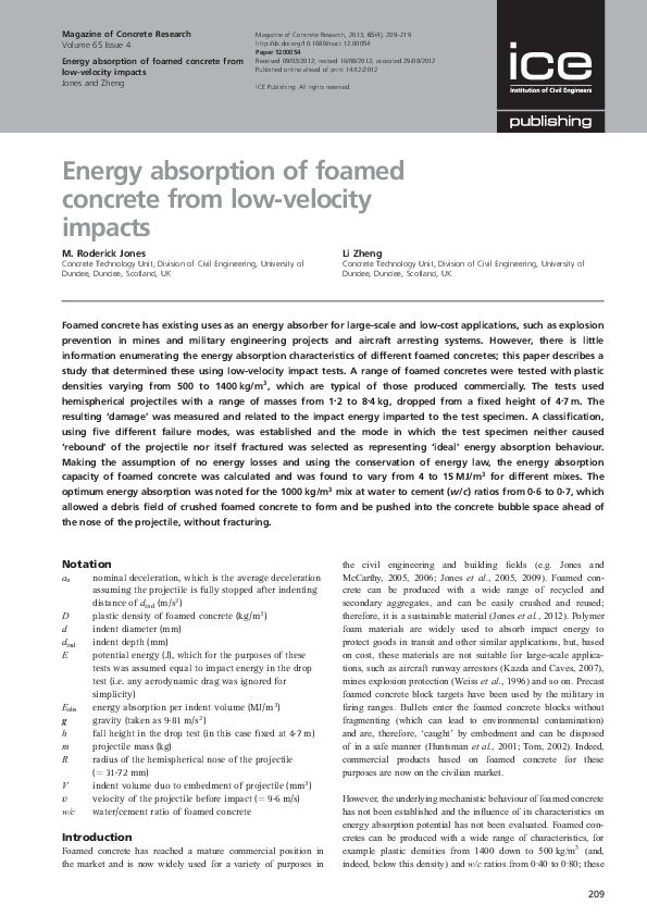 (PDF) Energy absorption of foamed concrete from low-velocity impacts ...