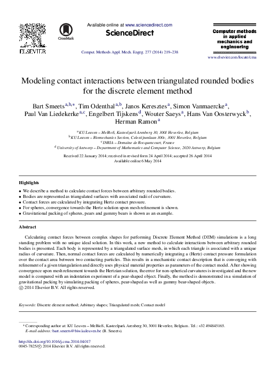 (PDF) Modeling contact interactions between triangulated rounded bodies ...
