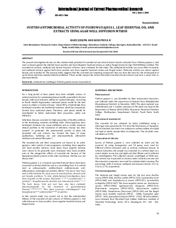 (PDF) INVITRO ANTIMICROBIAL ACTIVITY OF PSIDIUM GUAJAVA L. LEAF ...