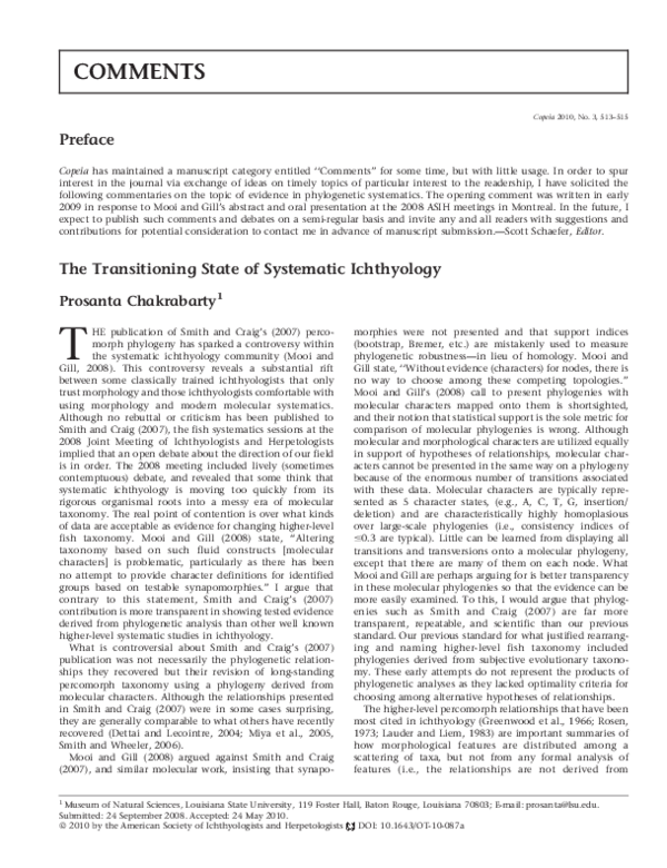 (PDF) The transitioning state of systematic ichthyology